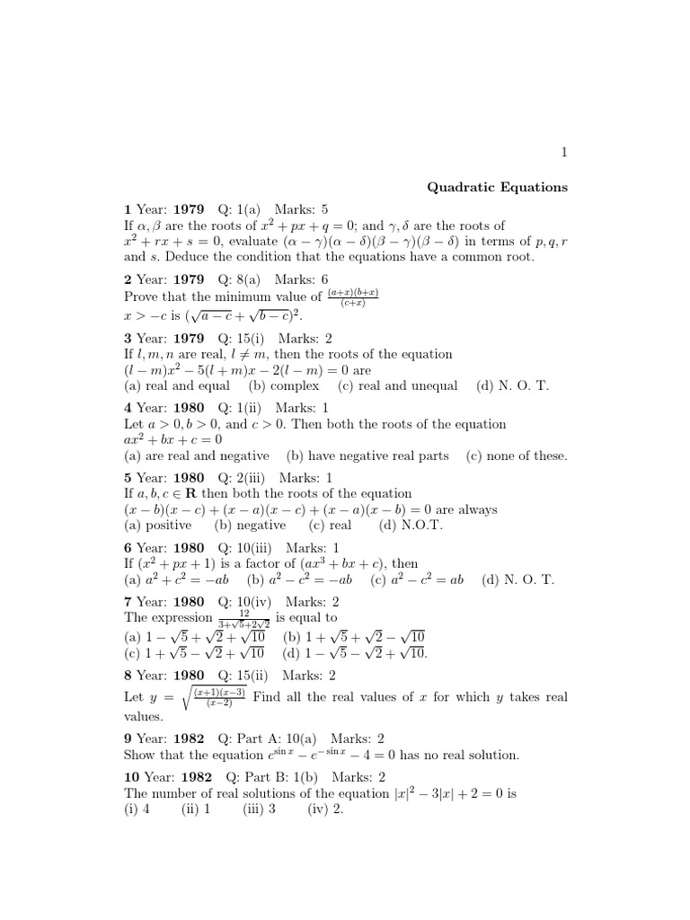 Quadratic Equation (Old IIT Set) | PDF | Quadratic Equation | Equations