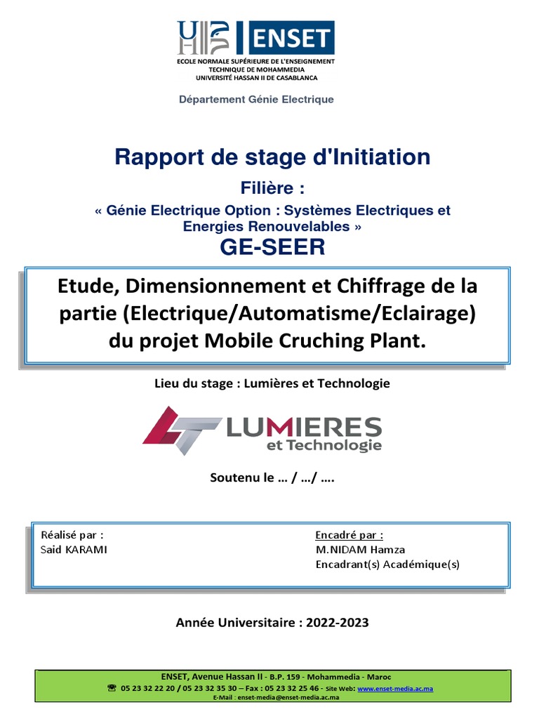 Rapport de stage en Génie Electrique | PDF | Lumière | Radiation ...