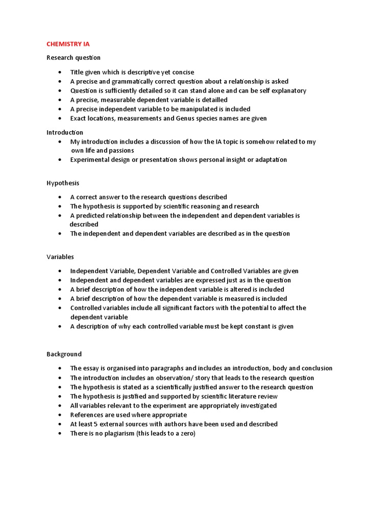 Chemistry IA: Research and Methodology Guide | PDF | Career & Growth