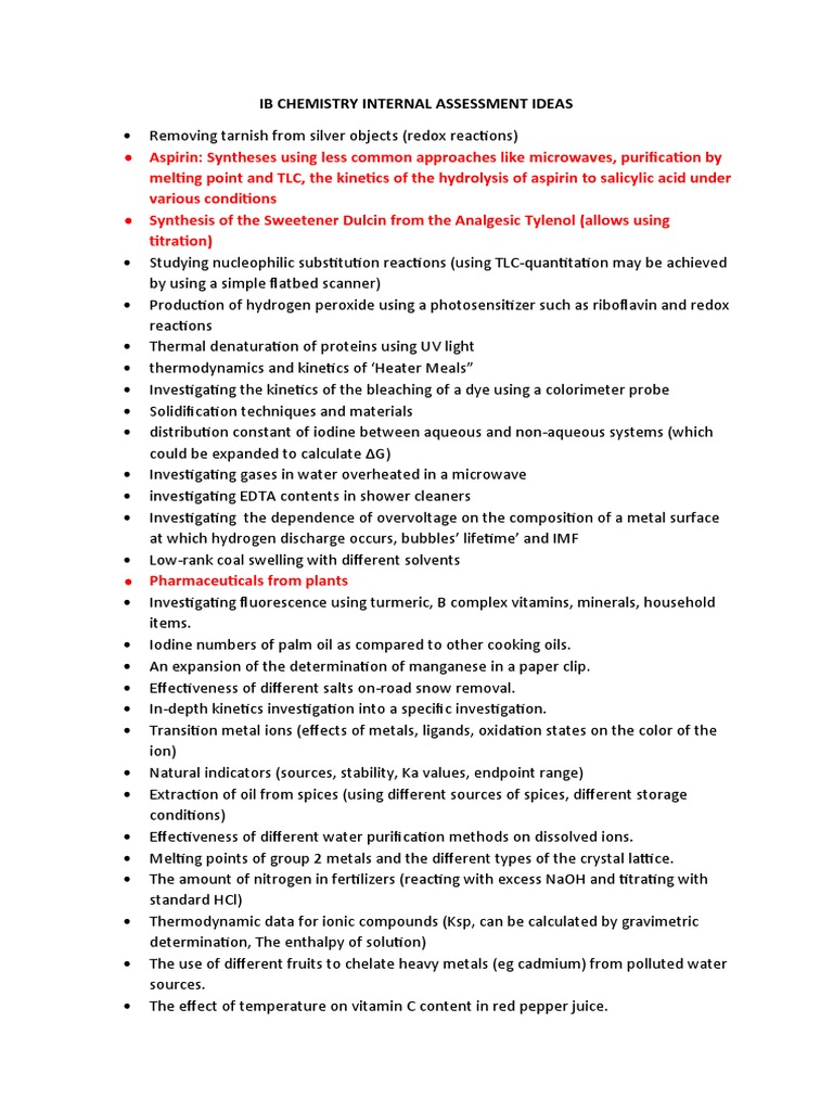Ib Chemistry Internal Assessment Ideas | PDF | Chemical Reactions | Water