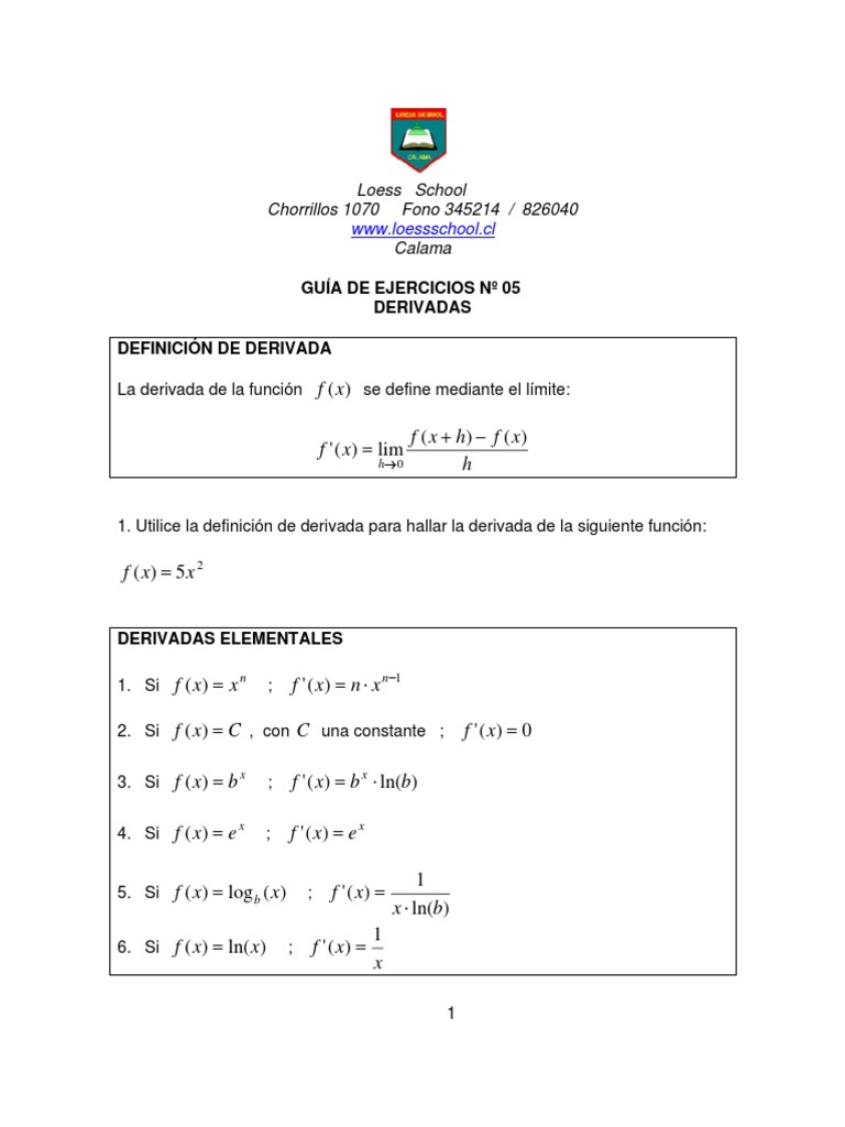Guía de Ejercicios: Derivadas | PDF | Matemáticas
