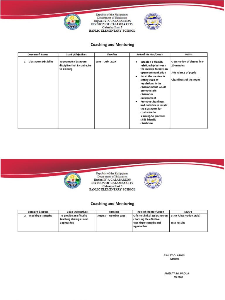 Mentoring and Coaching Form 2019 2020 | PDF | Mentorship | Classroom