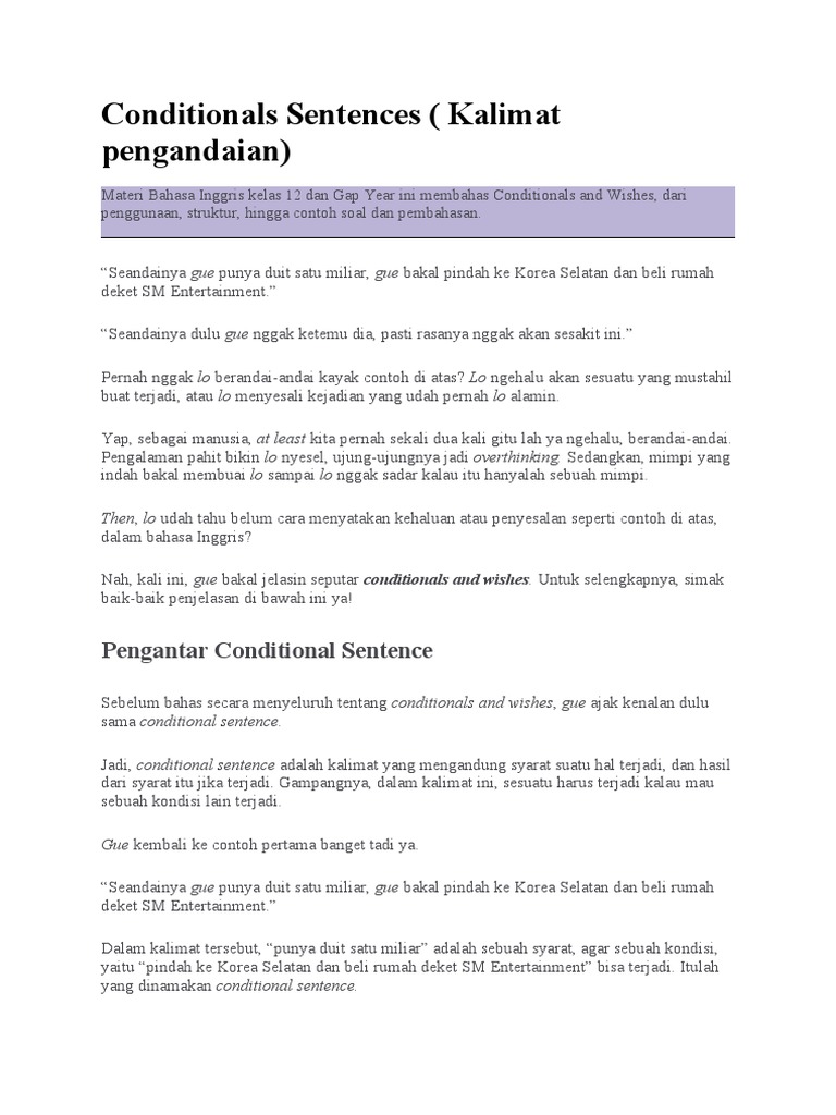 MATERI DAn LATIHAN Conditionals Sentences | PDF