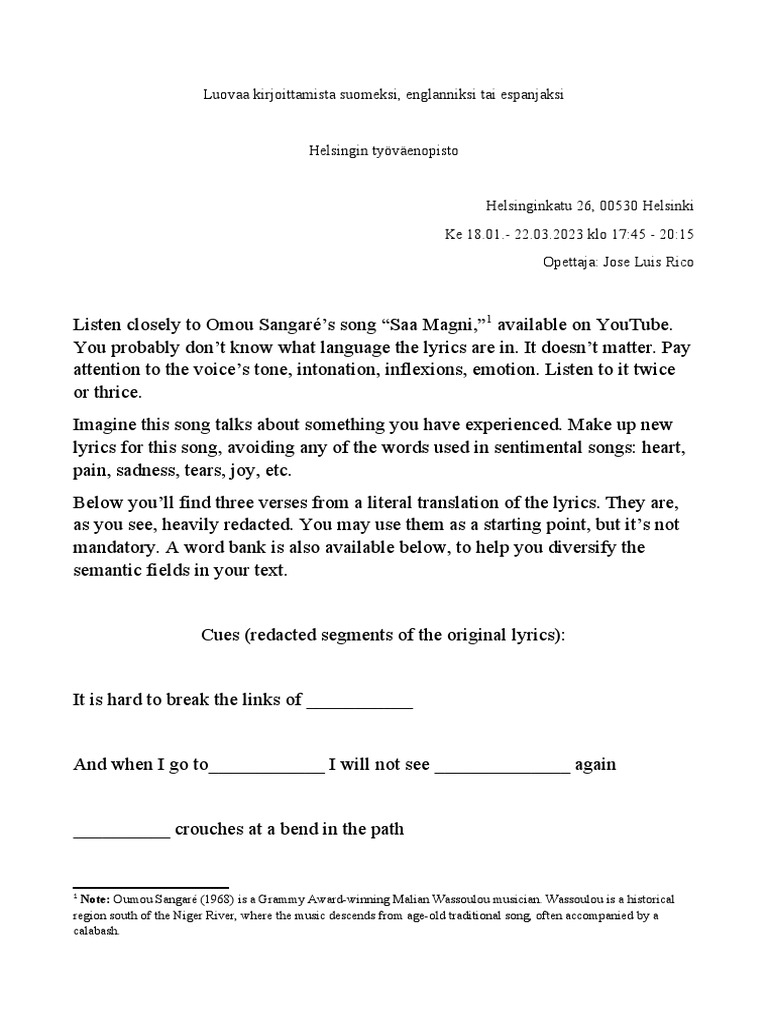 Writing Exercise Saa Magni PDF