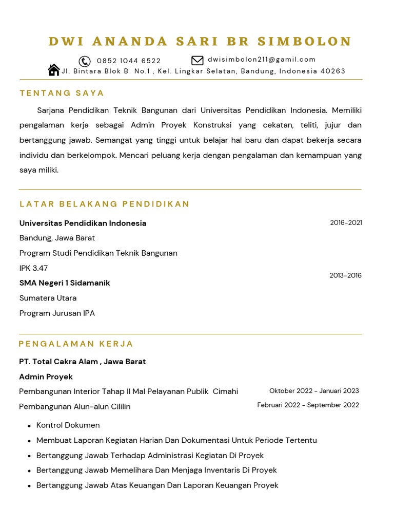 CV Dwi Ananda Sari BR Simbolon | PDF
