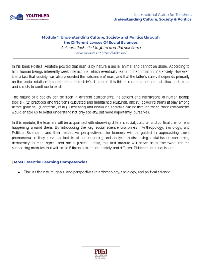 Sibika - PH UCSP Module 1 Understanding Culture Society and Politics ...