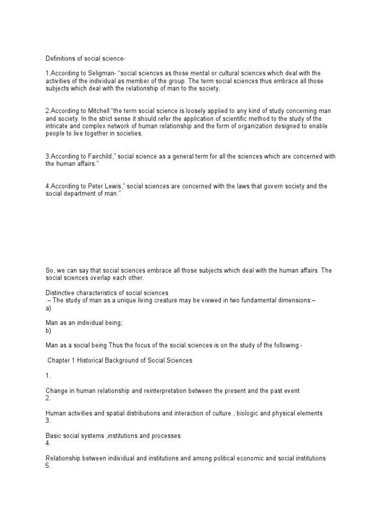 Definitions of Social Science | PDF | Social Sciences | Science