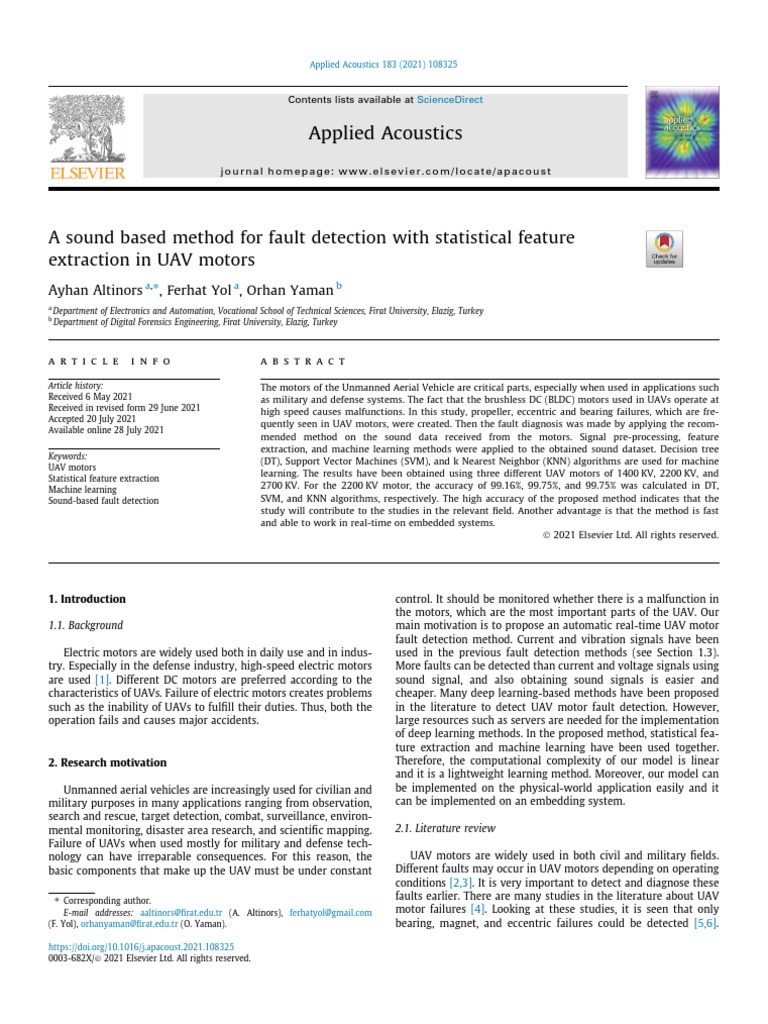A Sound Based Method For Fault Detection With Statistical Feature Extraction in UAV Motors | PDF ...