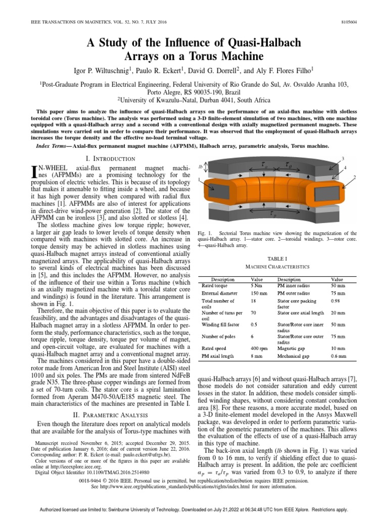 A Study of The Influence of Quasi-Halbach Arrays On A Torus Machine ...