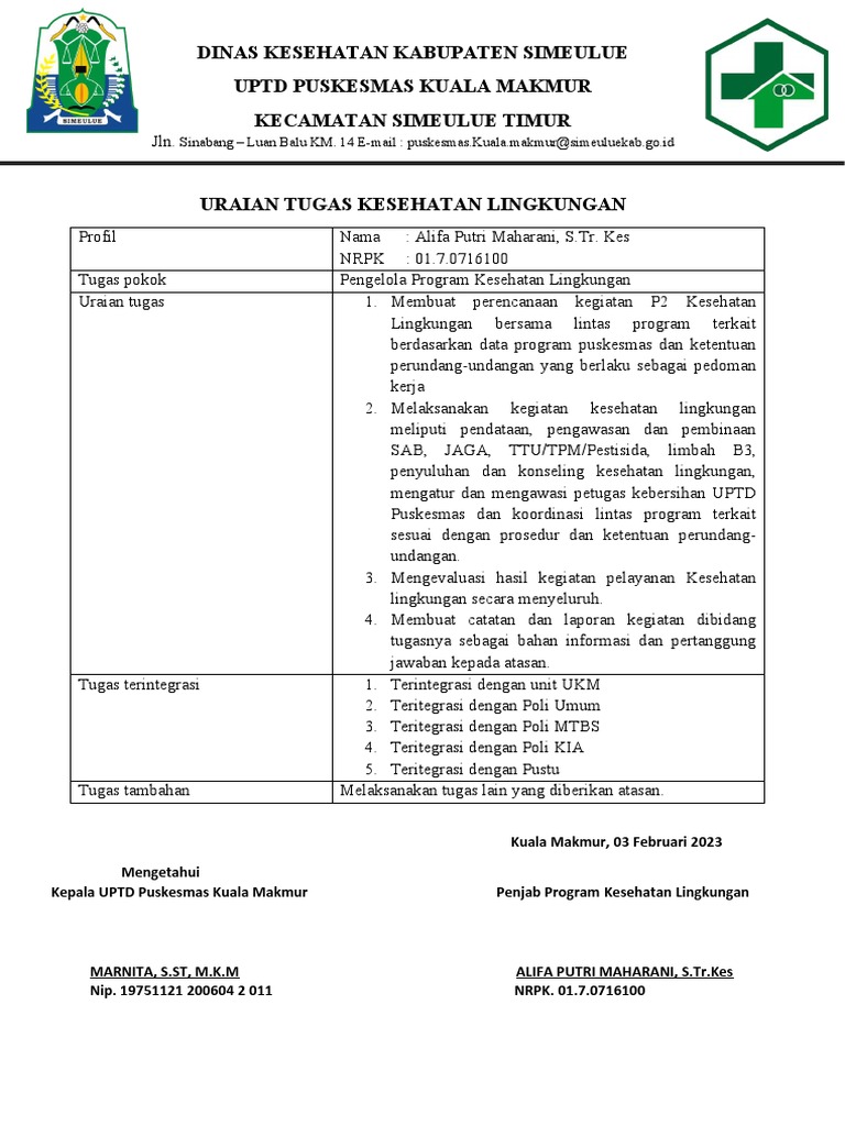 Uraian Tugas Kesling 2023 | PDF