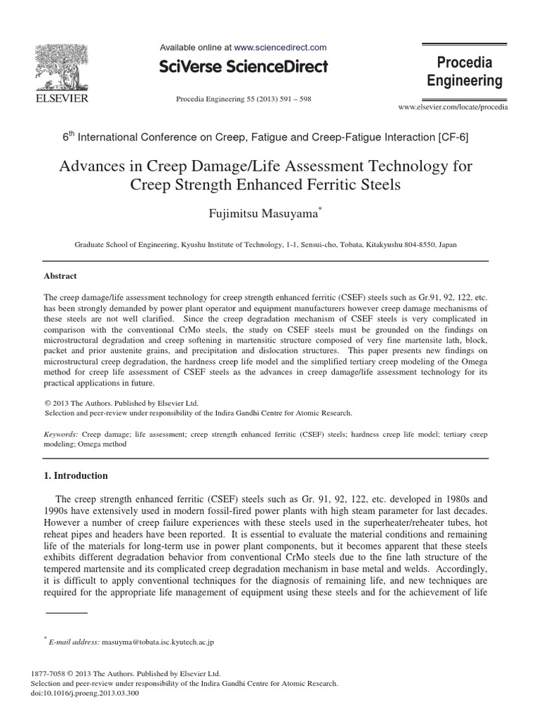 Advances in Creep Damage-Life Assessment Technology For Creep Strength ...