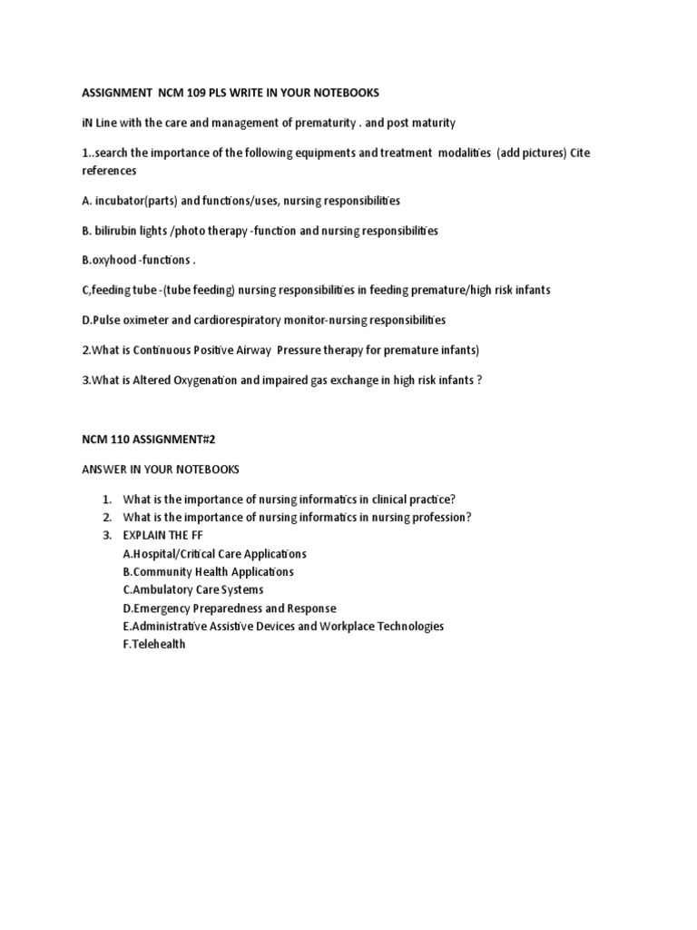 Assignment NCM 109 NCM 110 Assignment 2 | PDF