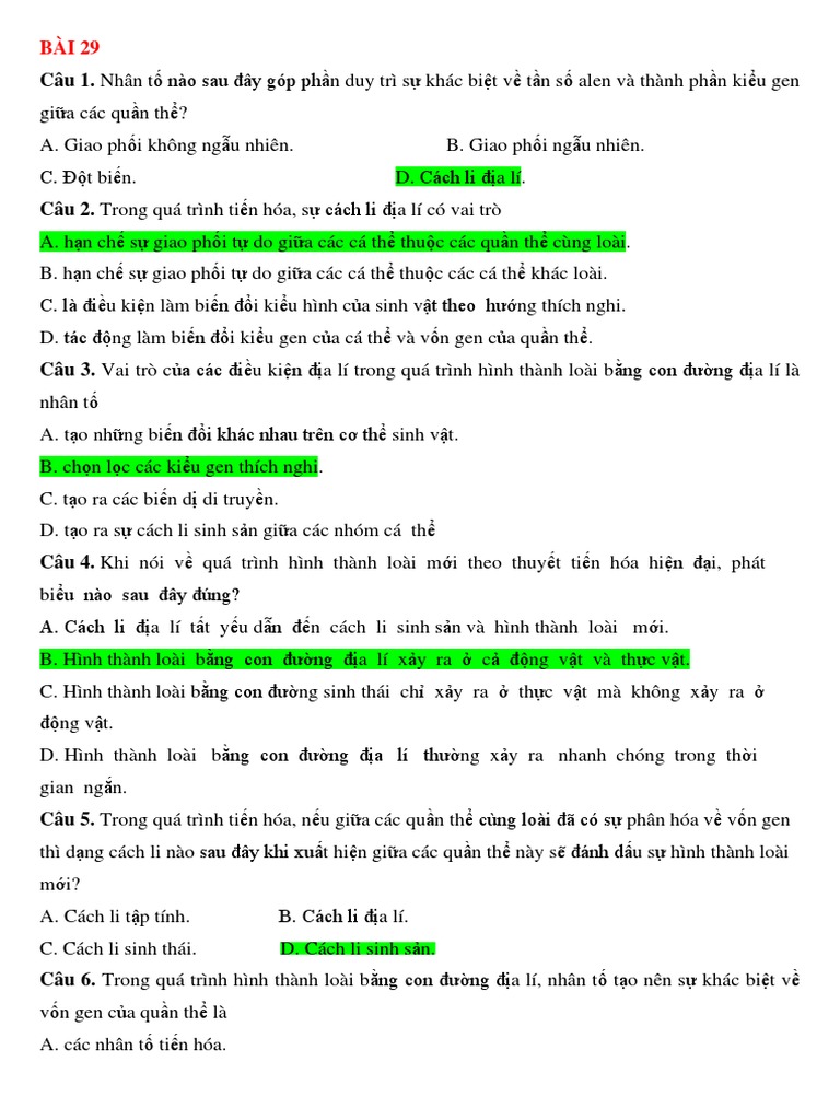 TN Sinh 12 Bài 29+30.HS | PDF