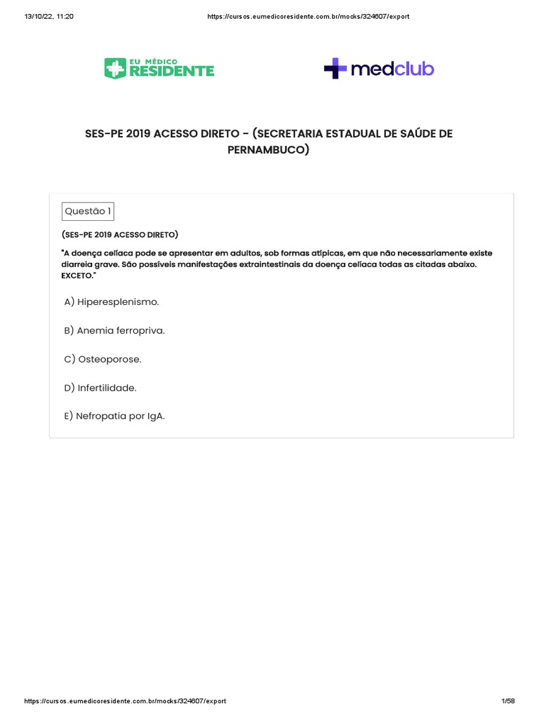 Questões SES-PE 2019: Diagnósticos e Tratamentos | PDF | Gravidez ...