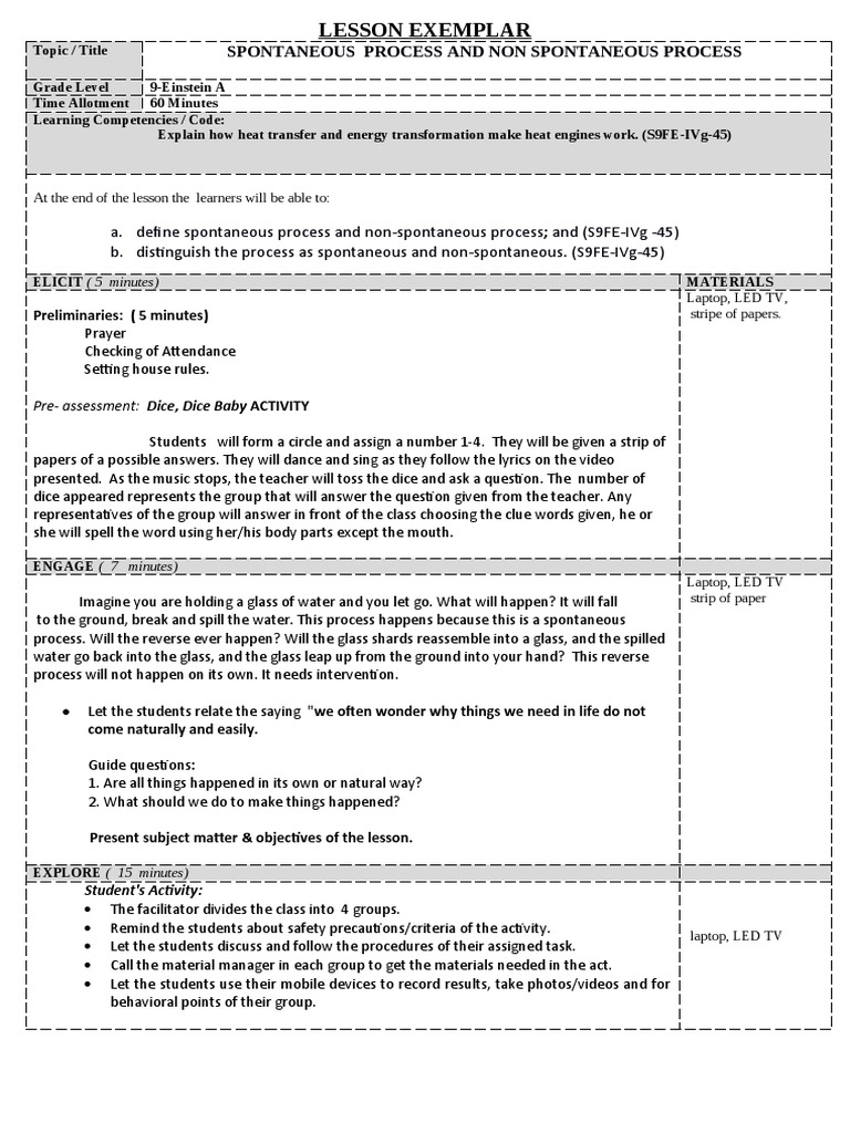 Lesson Exemplar Spontaneous Process | Download Free PDF | Heat | Momentum