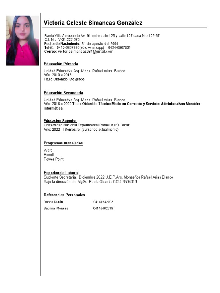 Perfil Profesional de Victoria Simancas | PDF