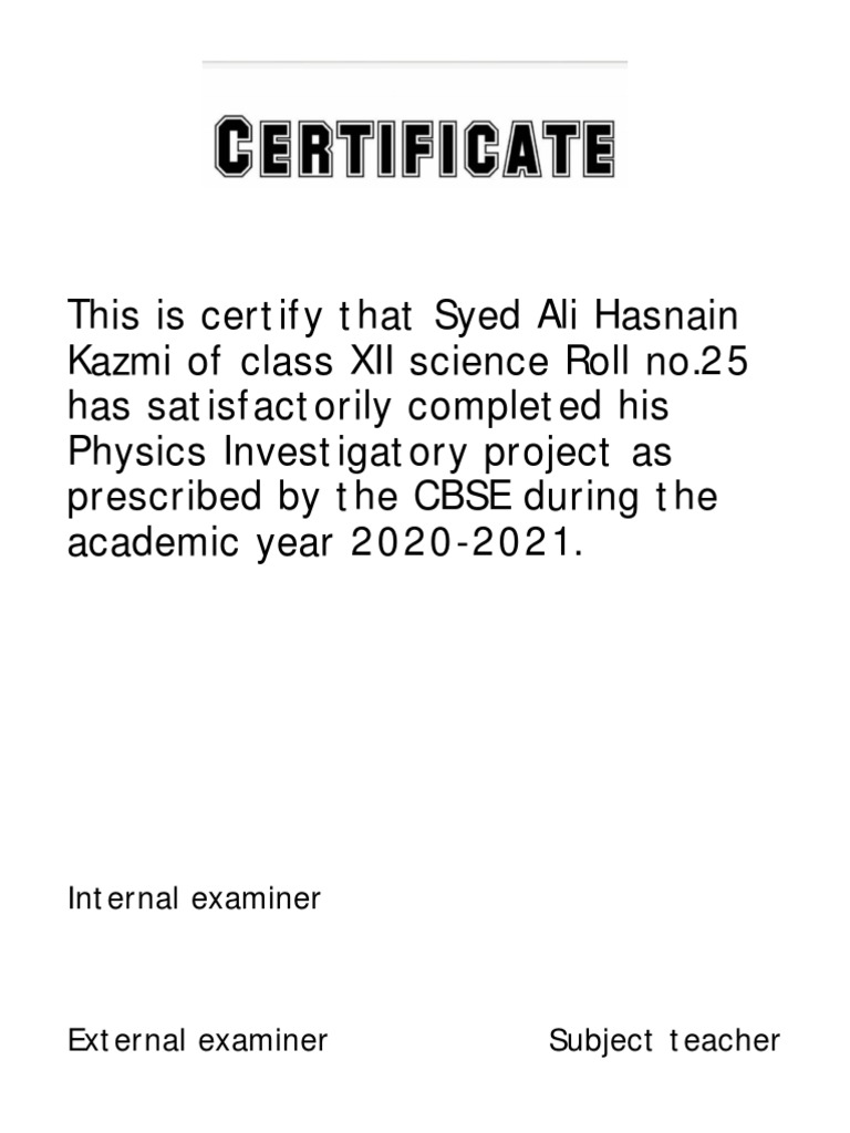 Physics Certificate Pdf