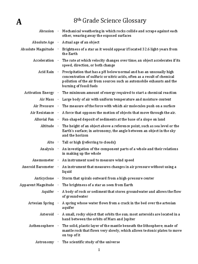 8th Grade Glossary | PDF | Earth | Atmosphere Of Earth