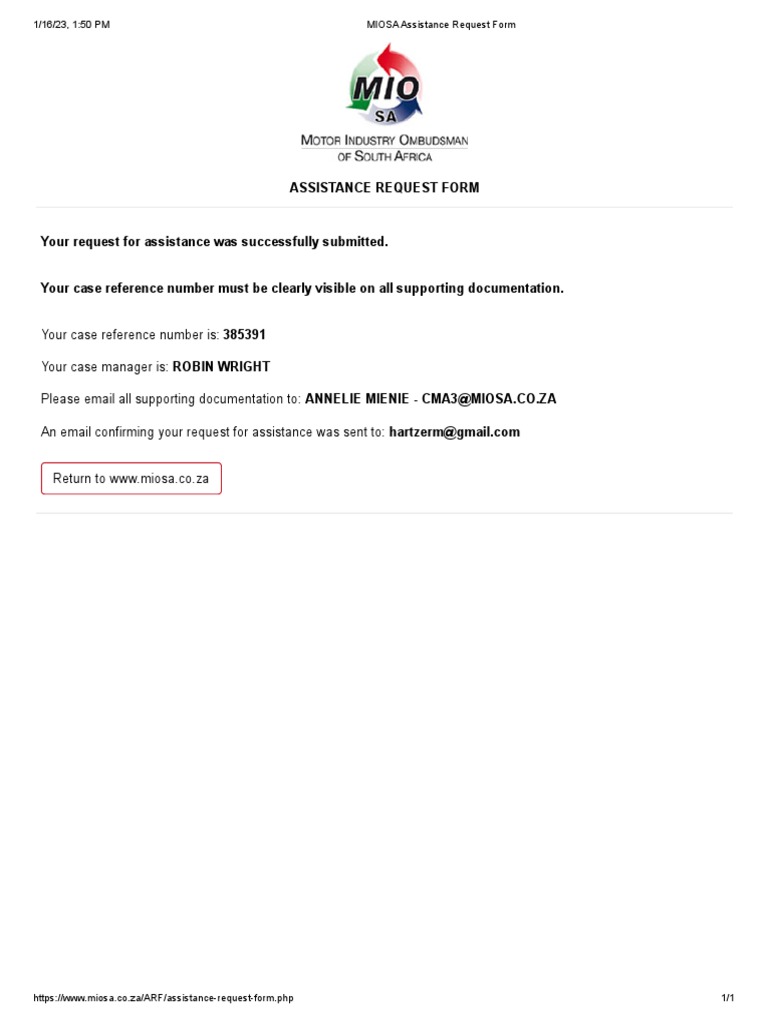 MIOSA Assistance Request Form | PDF