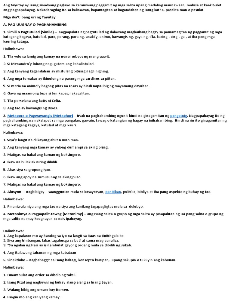 Halimbawa NG Tayutay | PDF