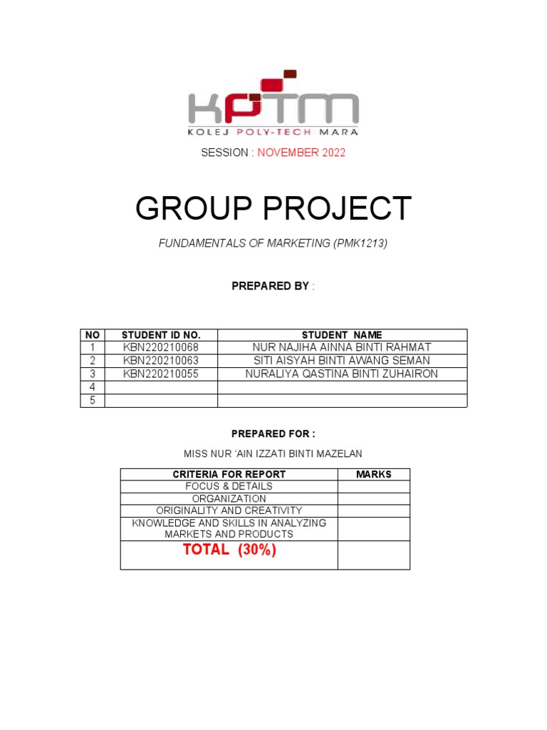 Group Project Fundamentals of Marketing (PMK1213 | PDF | Textiles ...