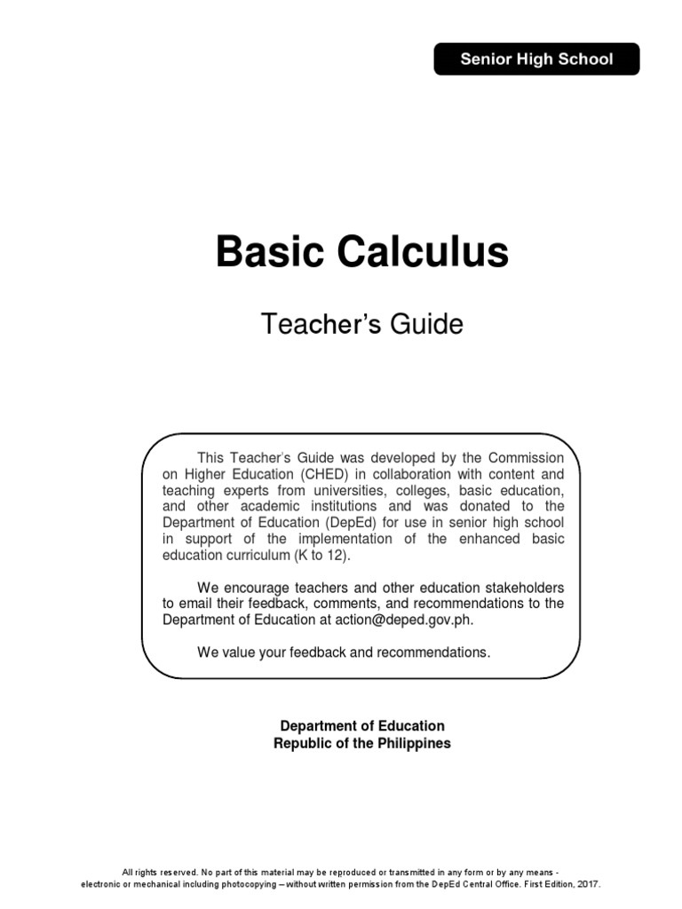 Basic Calculus Teachers Guide | PDF | Integral | Function (Mathematics)