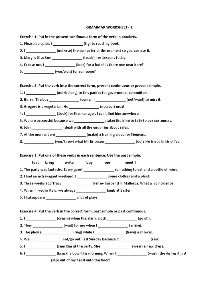 Grammar Worksheet - 1 | PDF