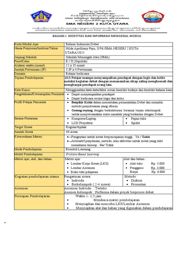 Modul Ajar Debat TTD Kepsek Terakhir | PDF