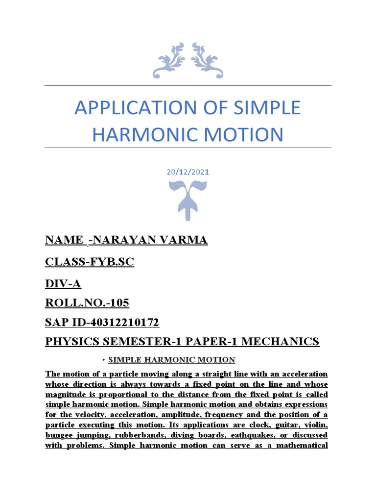 Application of Simple Harmonic Motion | PDF | Physical Quantities ...