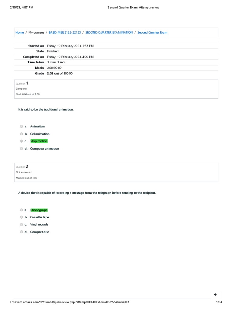 Second Quarter Exam - Attempt Review | PDF | Animation | Graphics