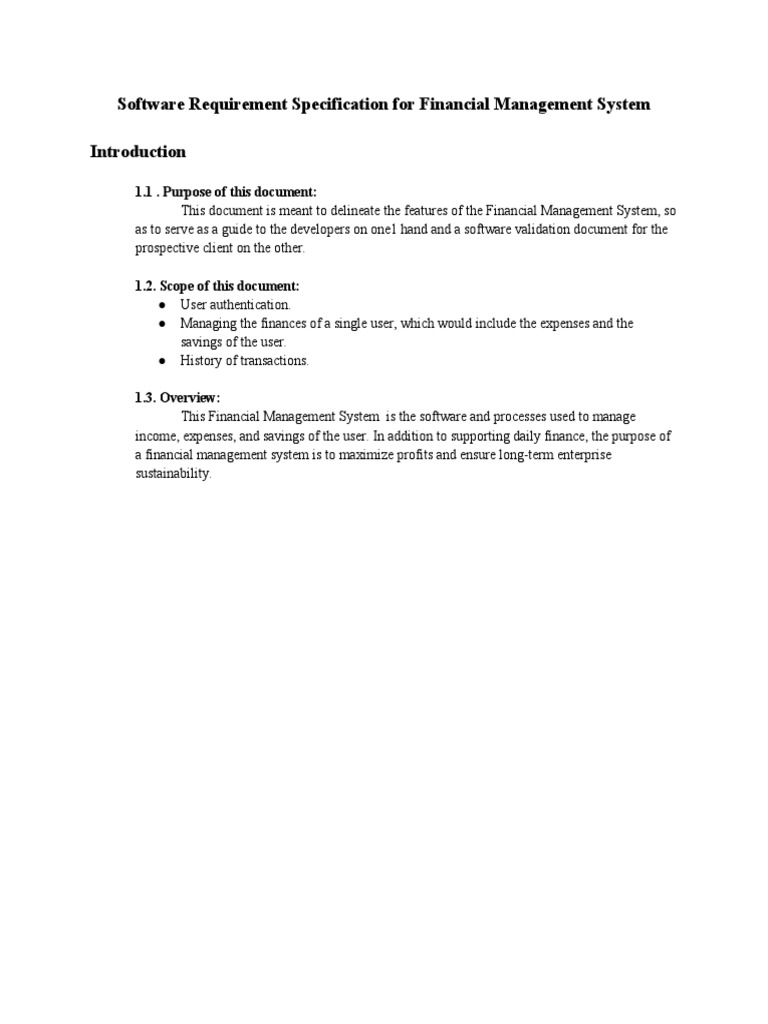 Managing Personal Finances: A Requirements Specification for a ...