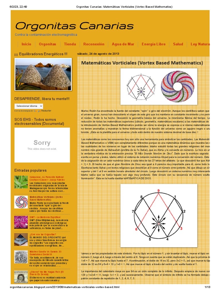 Orgonitas Canarias - Matemáticas Vorticiales (Vortex Based Mathematics) | PDF | Universo ...