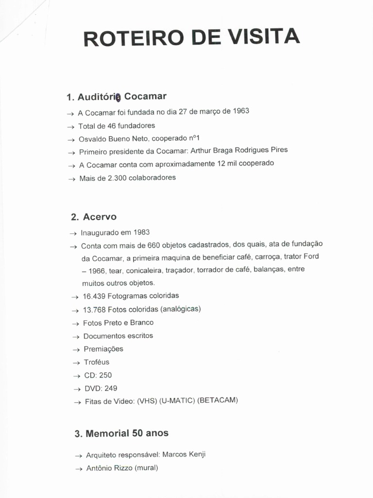 Roteiro de Visitas | PDF