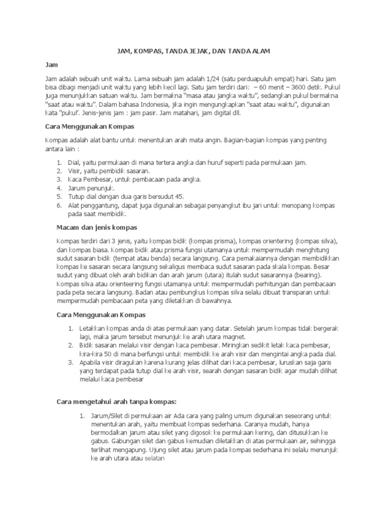 Jam, Kompas, Tanda Jejak, Dan Tanda Alam | PDF
