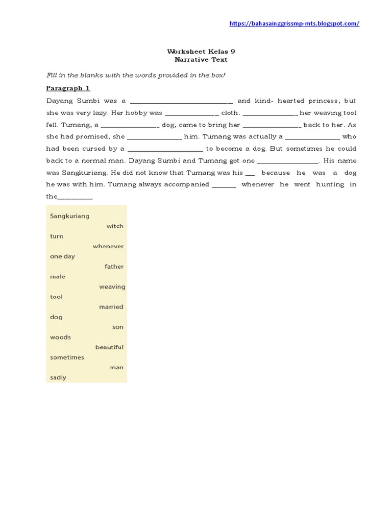 Worksheet Kelas 9 - Narrative 3 | PDF