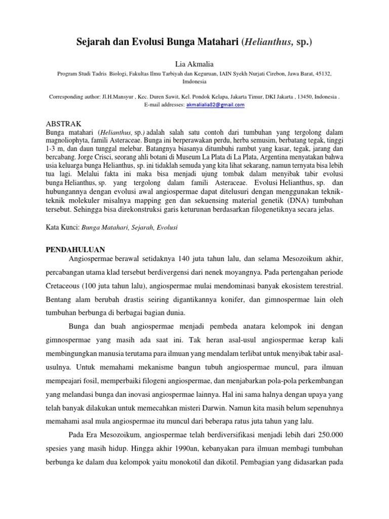 Lia Akmalia - 1908106014 - Evolusi Bunga Matahari | PDF | Sains ...