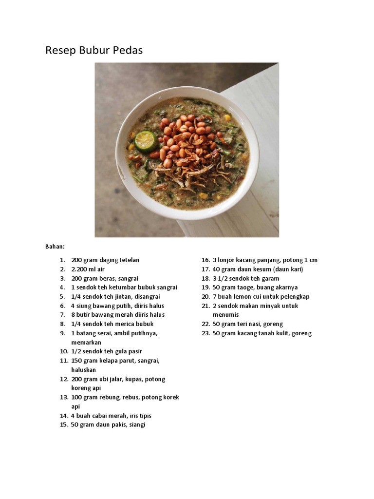 Resep Bubur Pedas | PDF