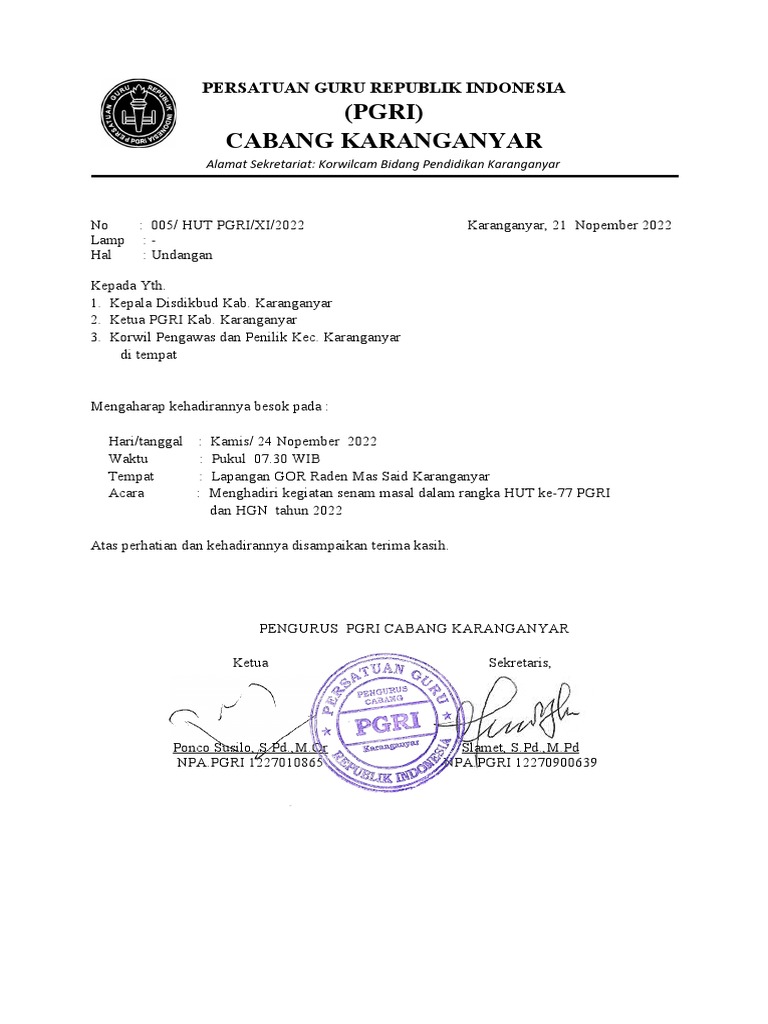 Undangan Senam Dinas | PDF