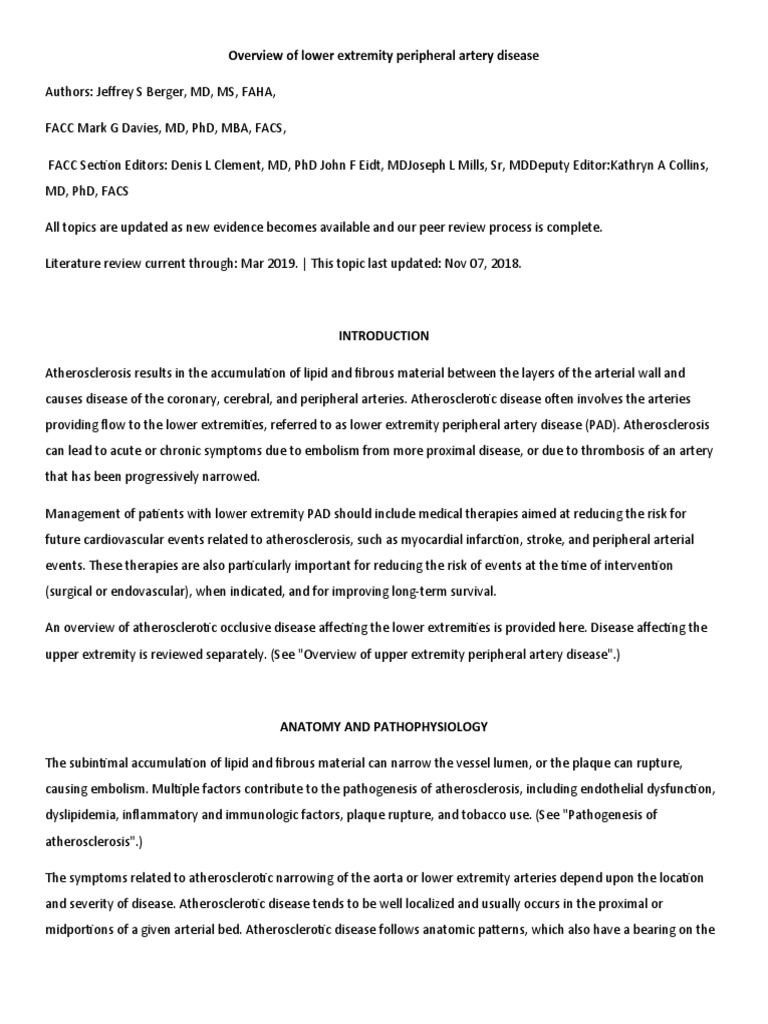 Overview of lower extremity PAD | PDF | Ischemia | Atherosclerosis