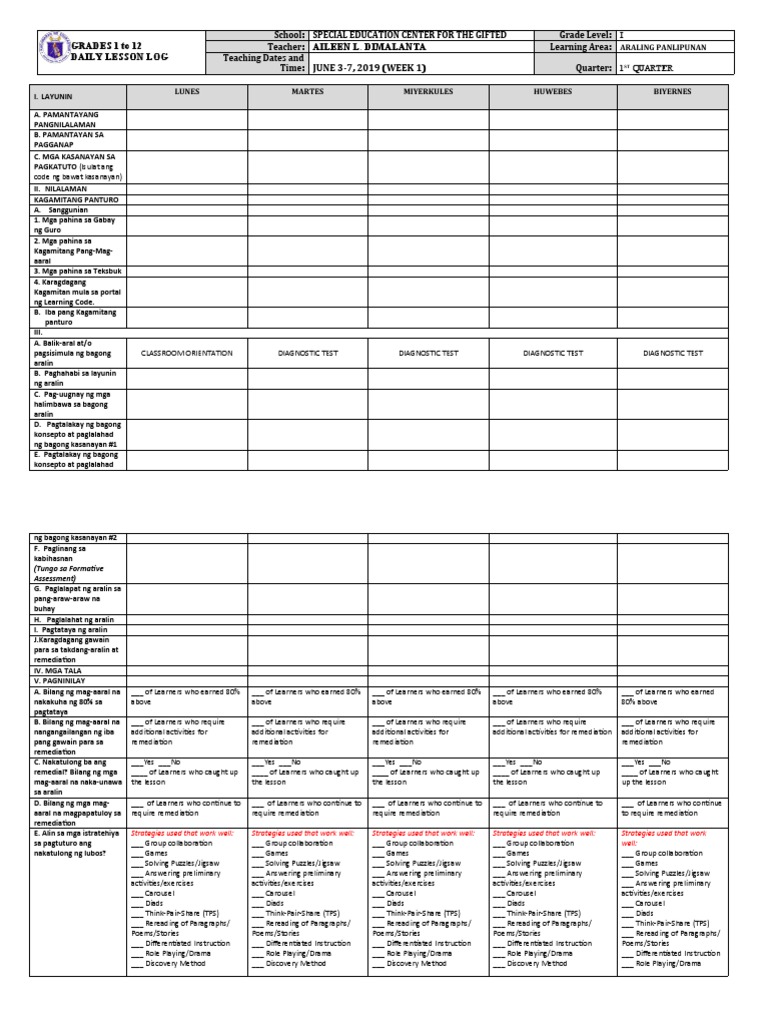 Araling Panlipunan Daily Lesson Log | PDF | Teaching | Education Theory