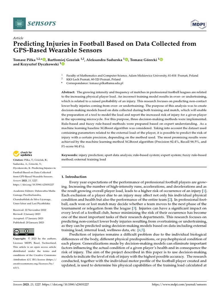Predicting Injuries in Football | PDF | Fuzzy Logic | Machine Learning Predicting Injuries in Football | PDF | Fuzzy Logic | Machine Learning
