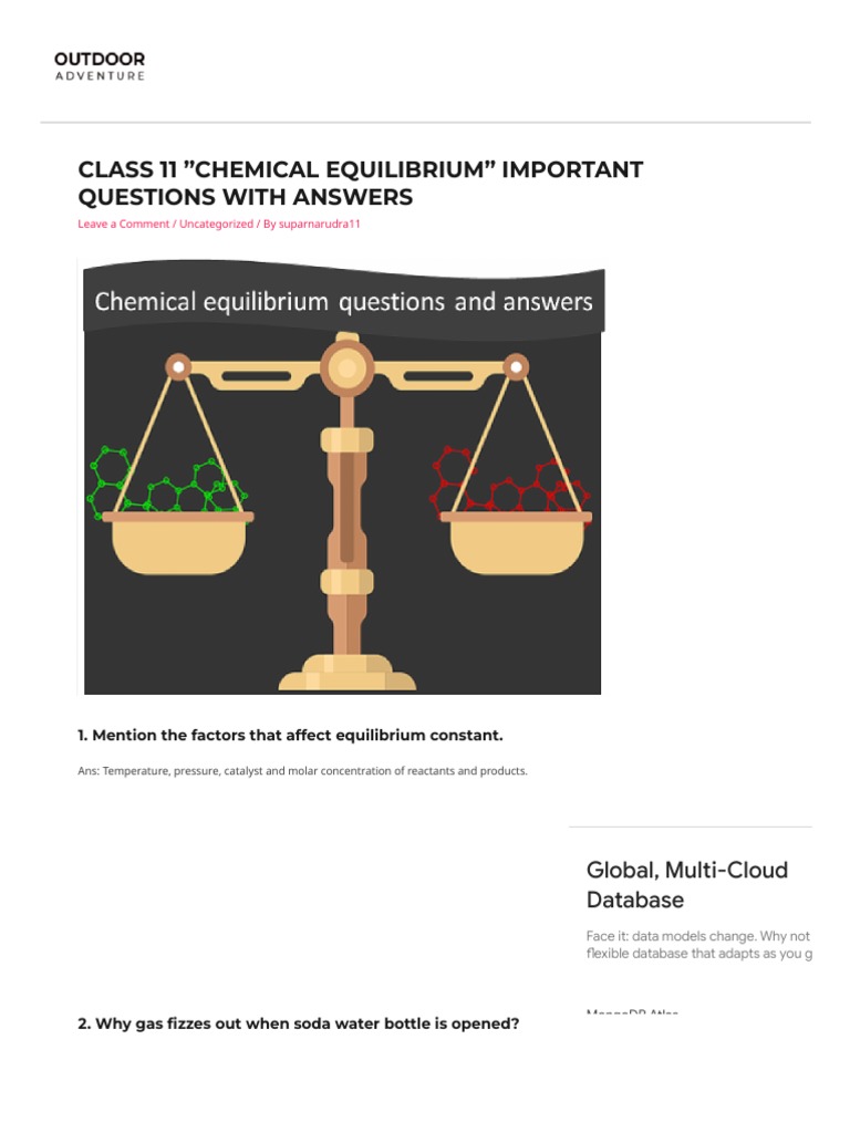 Class 11 ''Chemical Equilibrium'' Important Questions With Answers ...