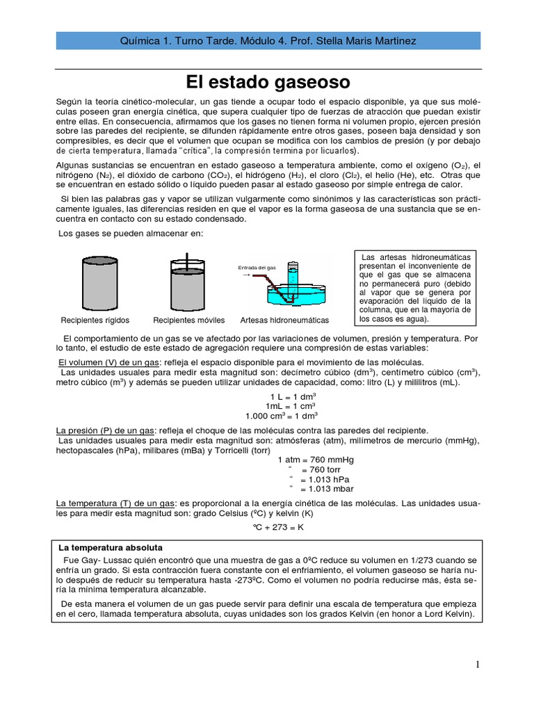 Quimica 1 Modulo 4 Gases Prof Martinez | PDF | Gases | Buceo bajo el agua