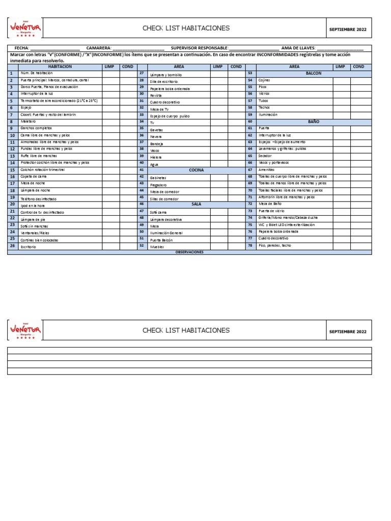 Check List de Habitaciones | PDF | Inicio | Bienes manufacturados