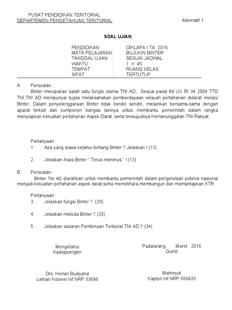 Fungsi dan Metoda Binter TNI AD | PDF