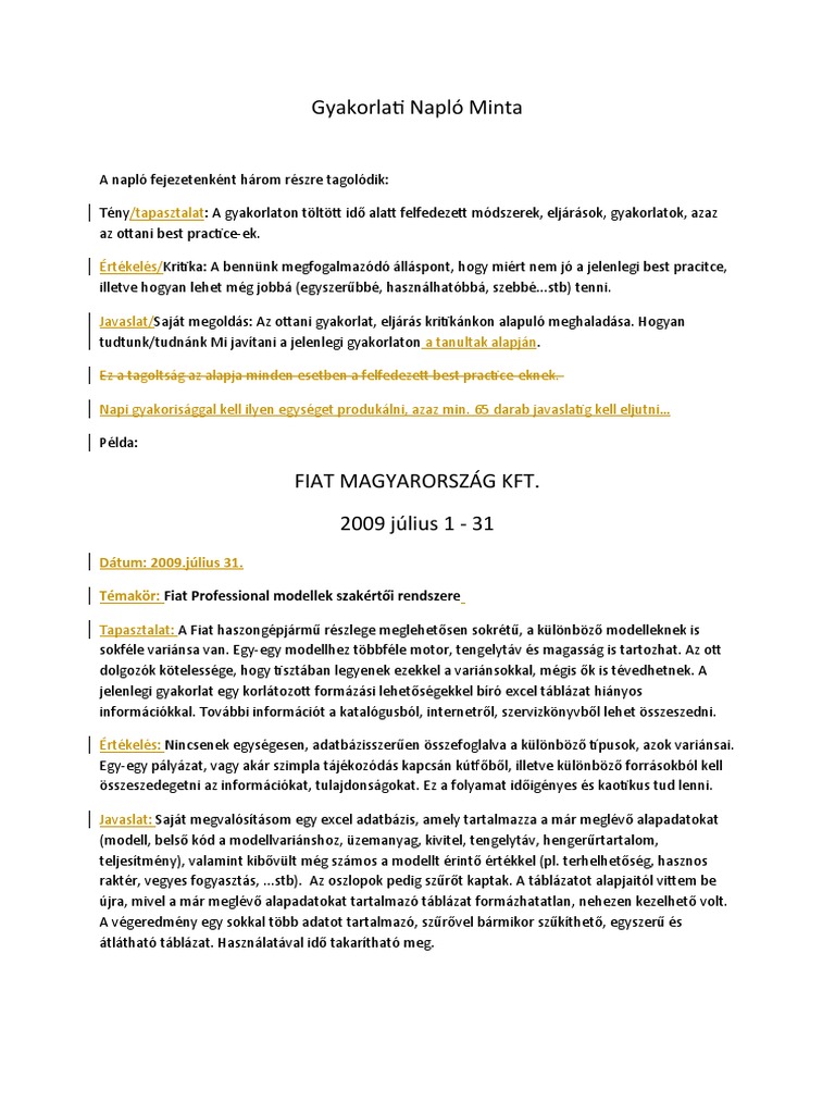 Gyakorlati Naplo Minta | PDF