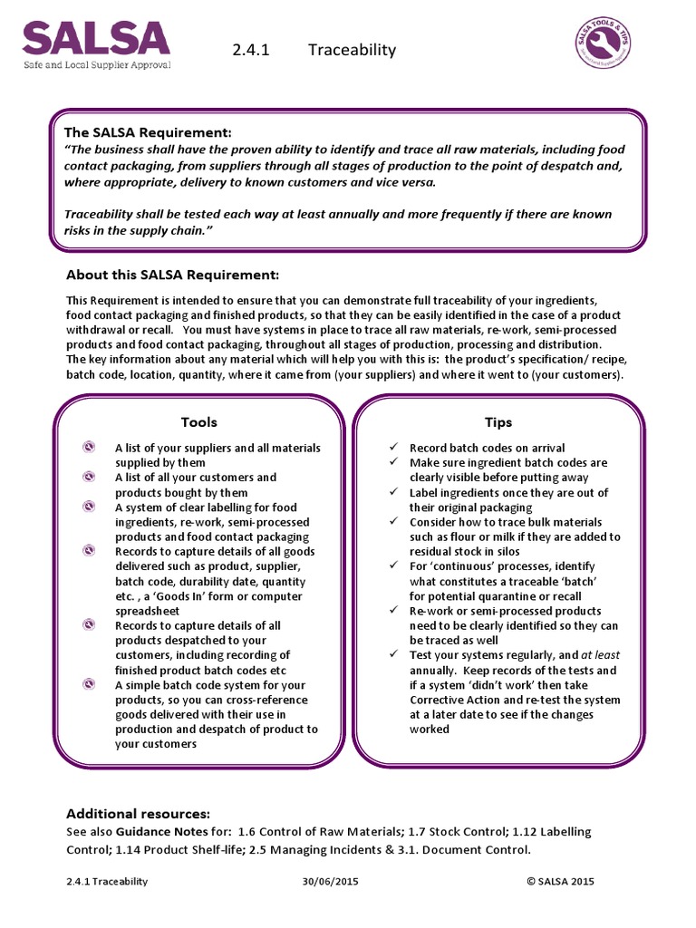 Salsa, Traceability, Mass Balance, 2015 | PDF | Supply Chain ...