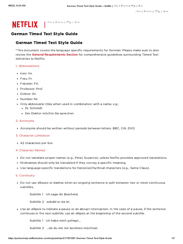 German Subtitle Guidelines | PDF | Ellipsis | Quotation Mark