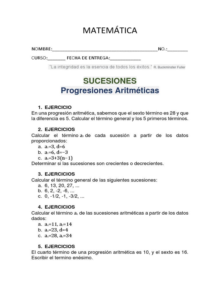 Ejercicios Sobre Progresion Aritmetica | PDF | Matemáticas