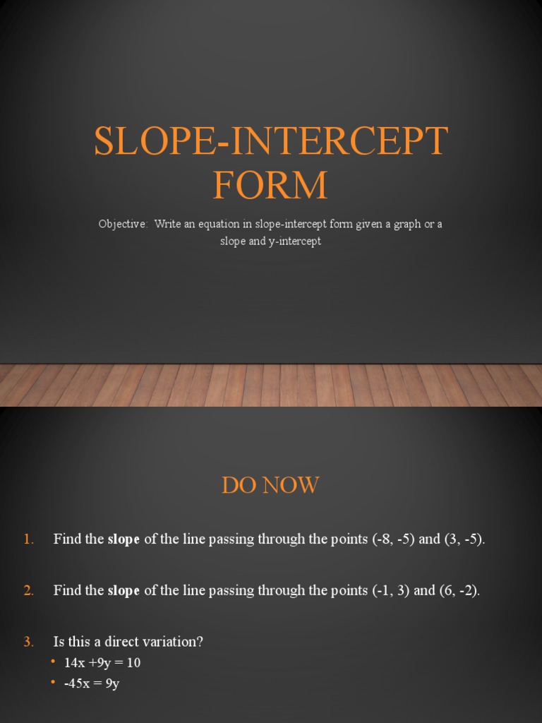 G8 Math Q1 - Week 6 - Slope Intercept Form | PDF | Slope | Mathematical Concepts